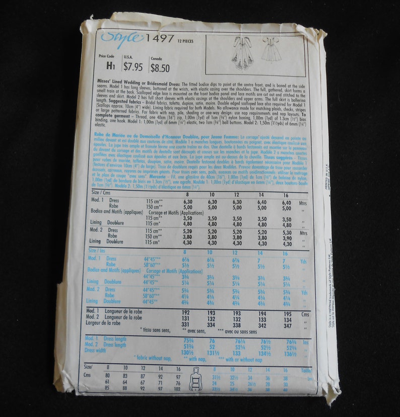 Style Pattern 1497 Size 10 Wedding Formal Bridesmaid Gown - Etsy