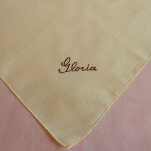 Gloria Monogram Vintage Yellow Cotton Hanky With Brown Embroidery ...
