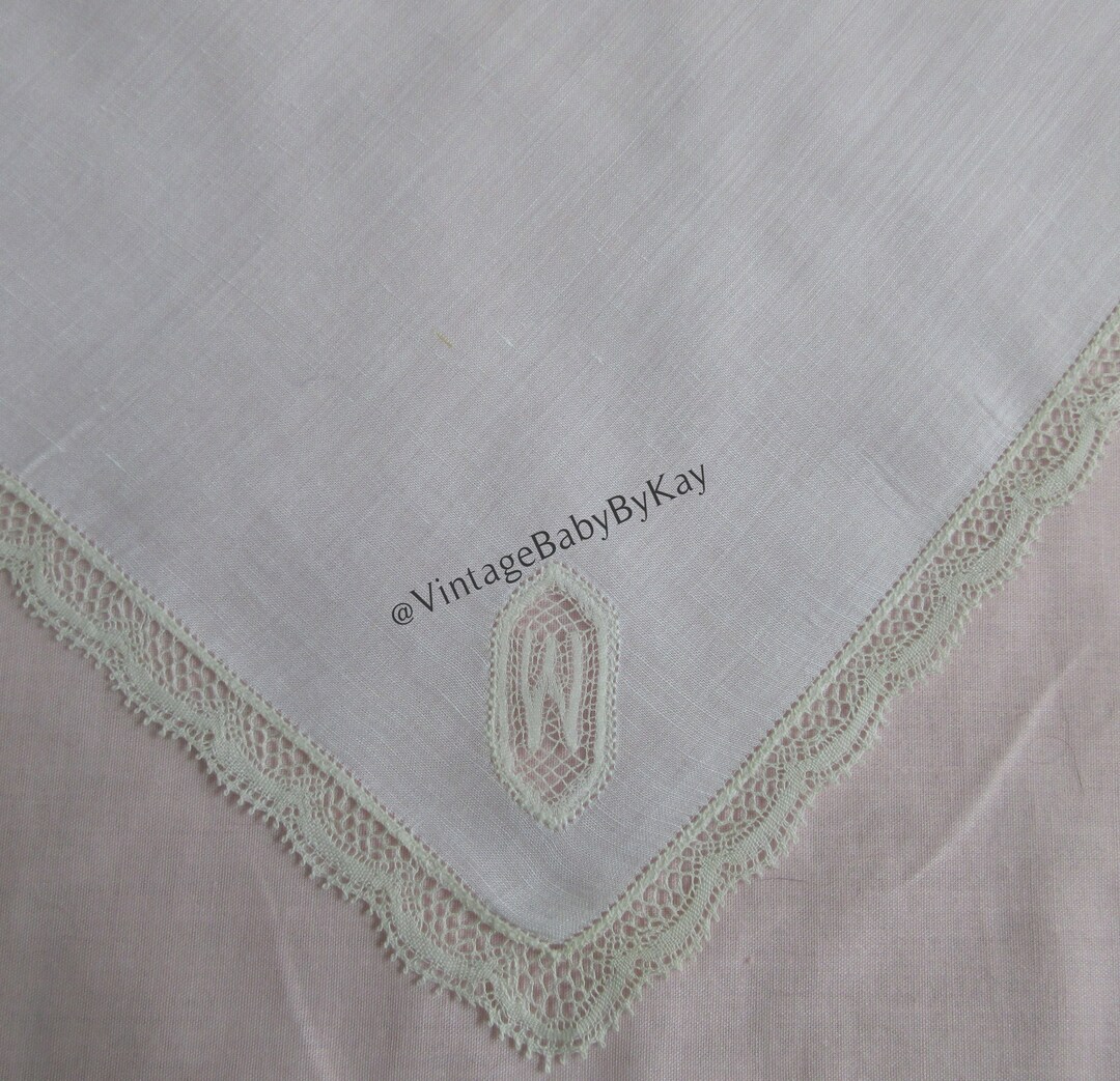 W Monogram Vintage Linen Hanky With Cream Color Lace, Initial W ...