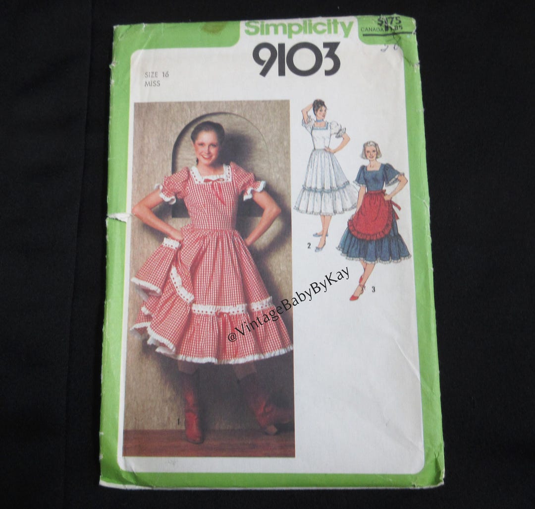 Simplicity 9103 Size 16 Adult Woman Square Dance Style Dress and Apron ...