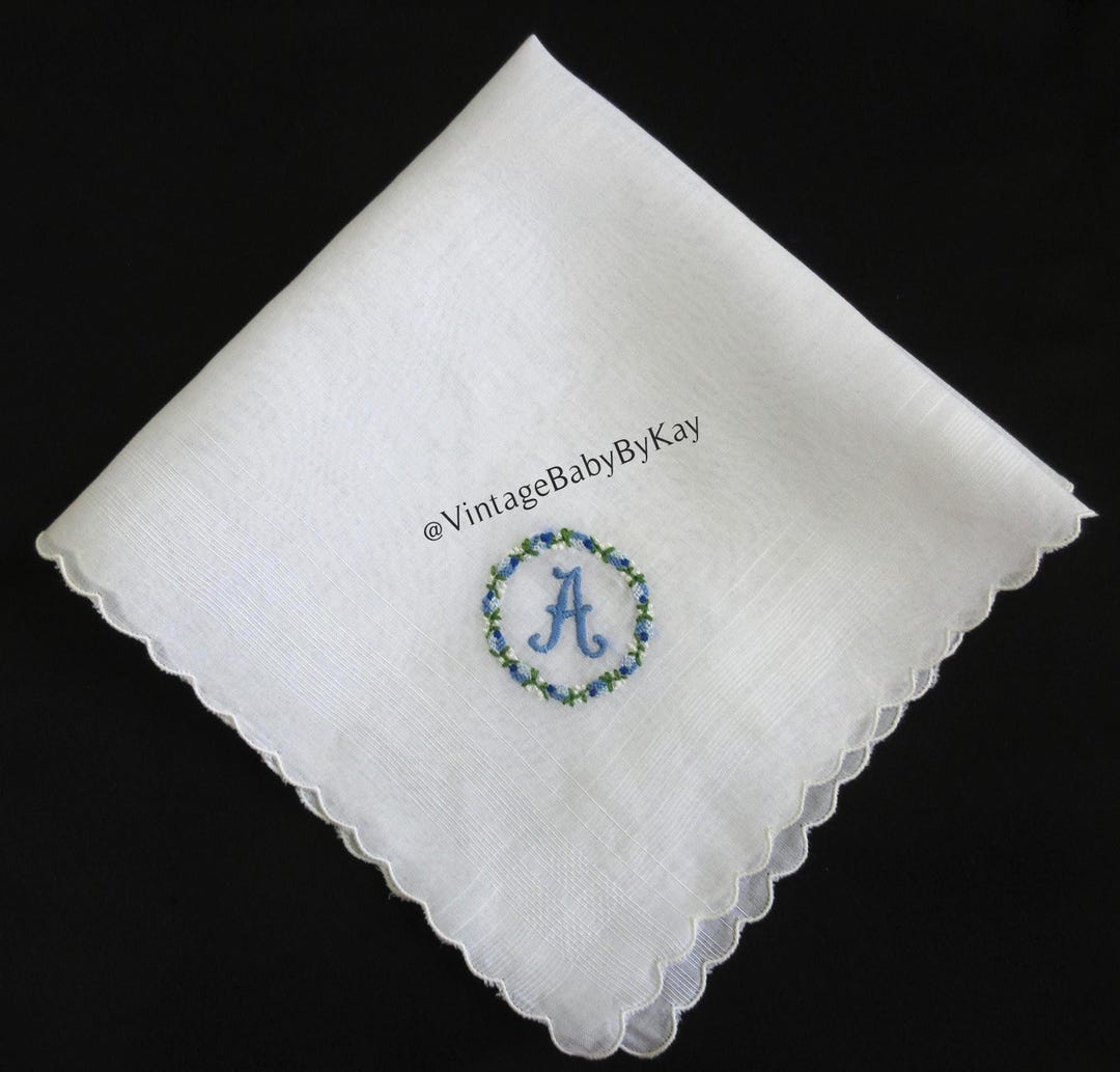 A Monogram Hanky Vintage White Cotton Wedding Handkerchief Blue Green ...