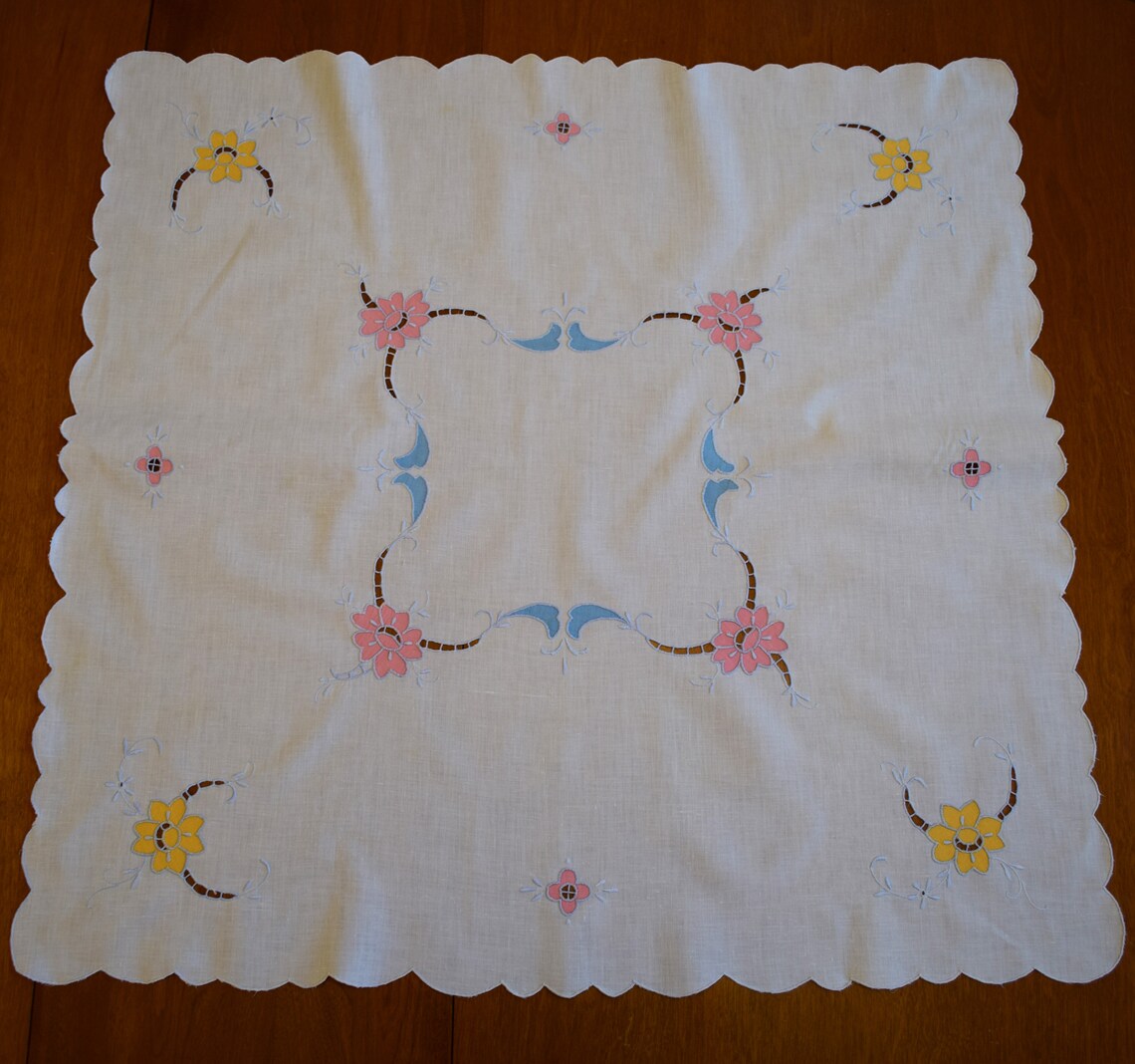 Appliqued Cutwork Tablecloth Bright Pastel Flowers Pink Blue - Etsy