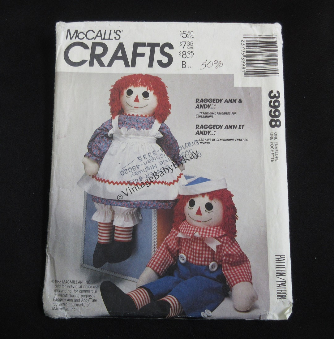 Mccall's 3998 Raggedy Ann and Andy Craft Sewing Pattern DIY Handmade ...
