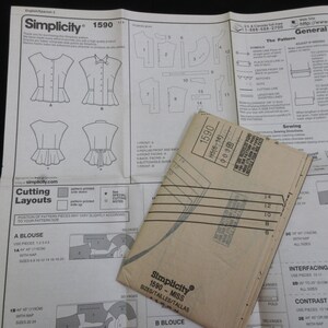 Simplicity 1590 Size 6-14 Retro Blouse With Cap Sleeve and Peplum ...