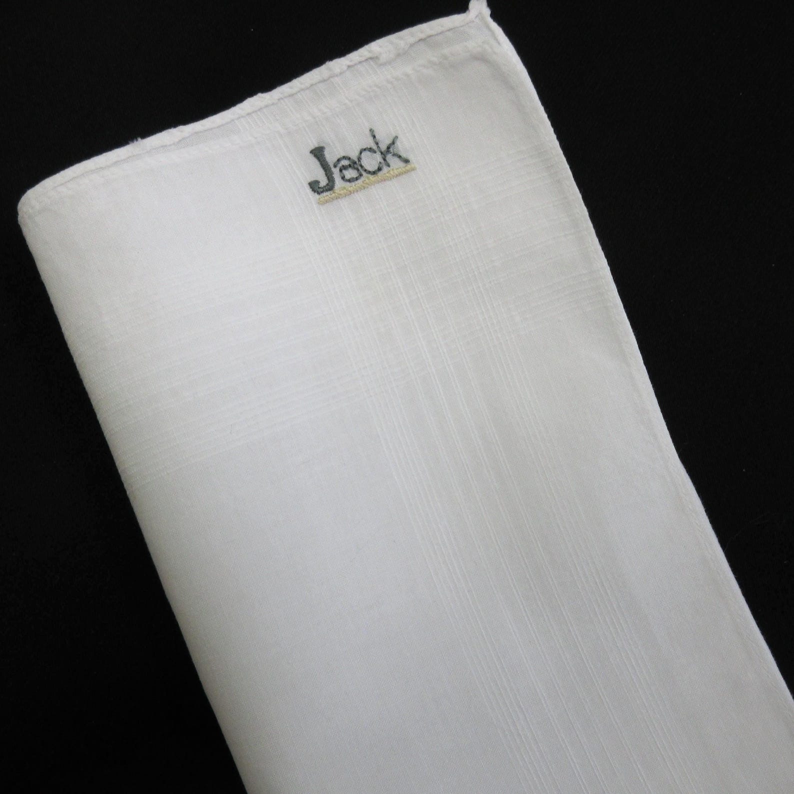 Jack Monogram Vintage Hanky Gray and Gold Embroidery on White Cotton ...