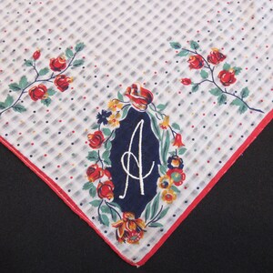 A Monogram Vintage White Hanky Blue Red Print Handkerchief With ...