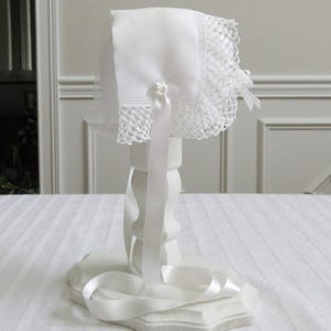 Large Heirloom Hanky Bonnet White Linen With Wide Crochet Lace ...