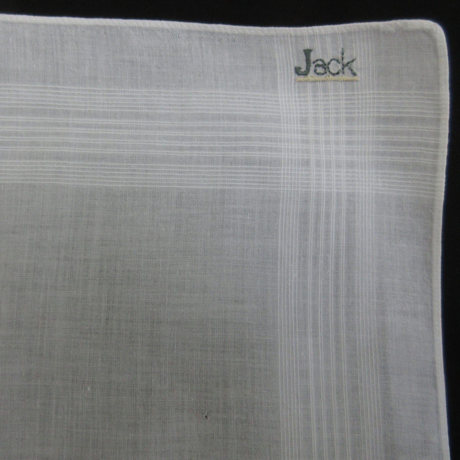 Jack Monogram Vintage Hanky Gray and Gold Embroidery on White Cotton ...