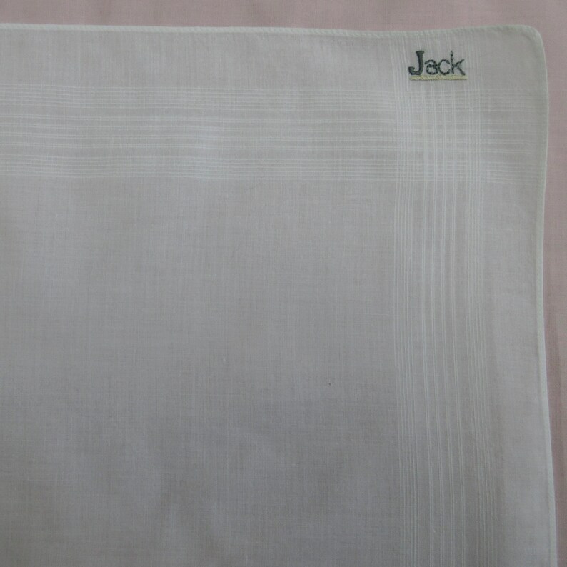 Jack Monogram Vintage Hanky Gray and Gold Embroidery on White Cotton ...
