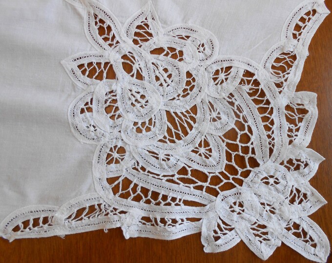 Battenburg Lace Tablecloth White on White Elegant Cotton Handmade Lace ...
