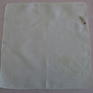 T Monogram Hanky Vintage Pale Cream Embroidery on White Linen Wedding ...