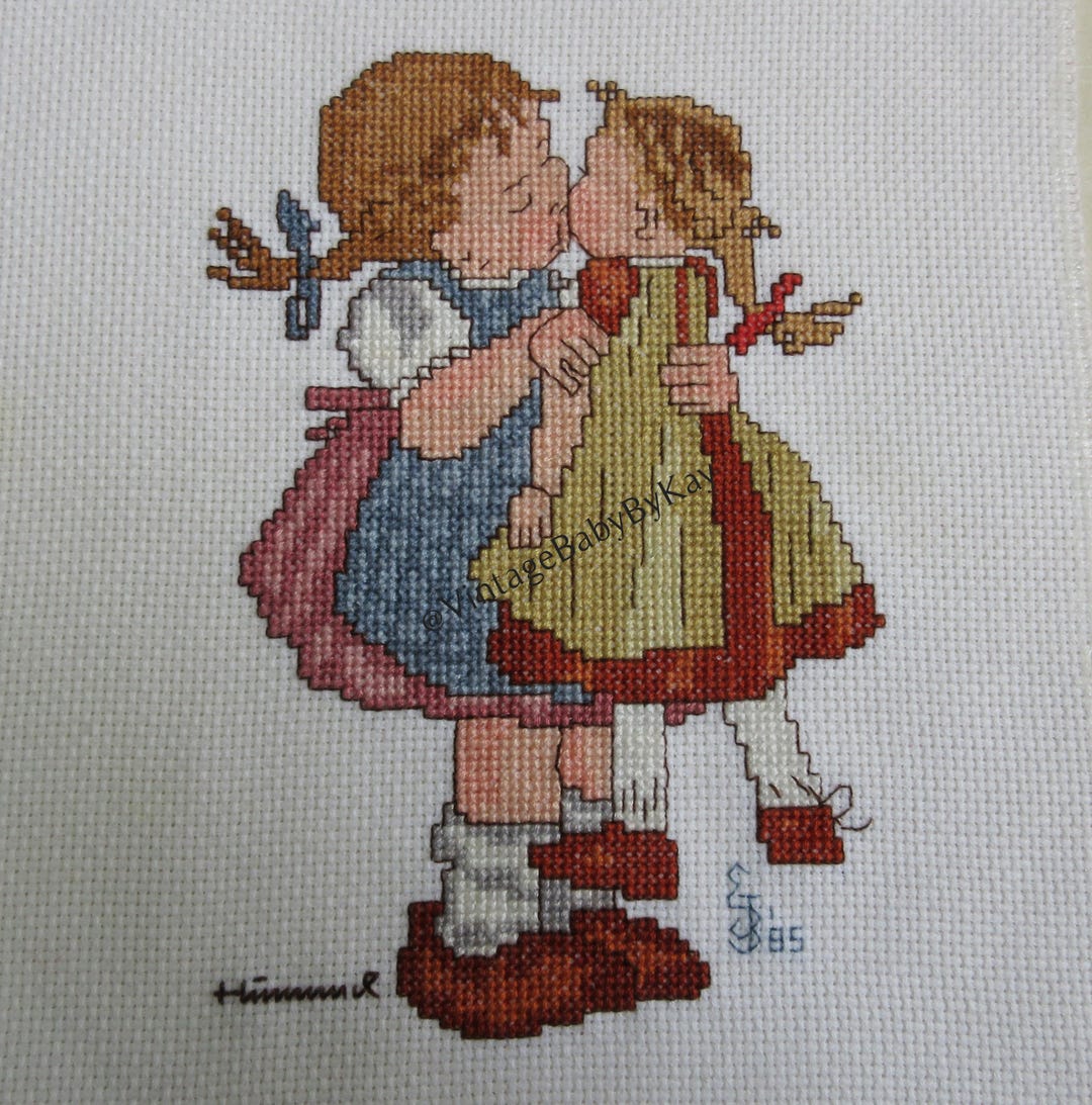 Hummel Cross Stitch Embroidery Sampler Girl With Doll, Complete Ready ...