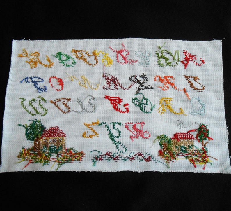ABC Sampler Cross Stitch Embroidery Vintage Completed Ready to - Etsy