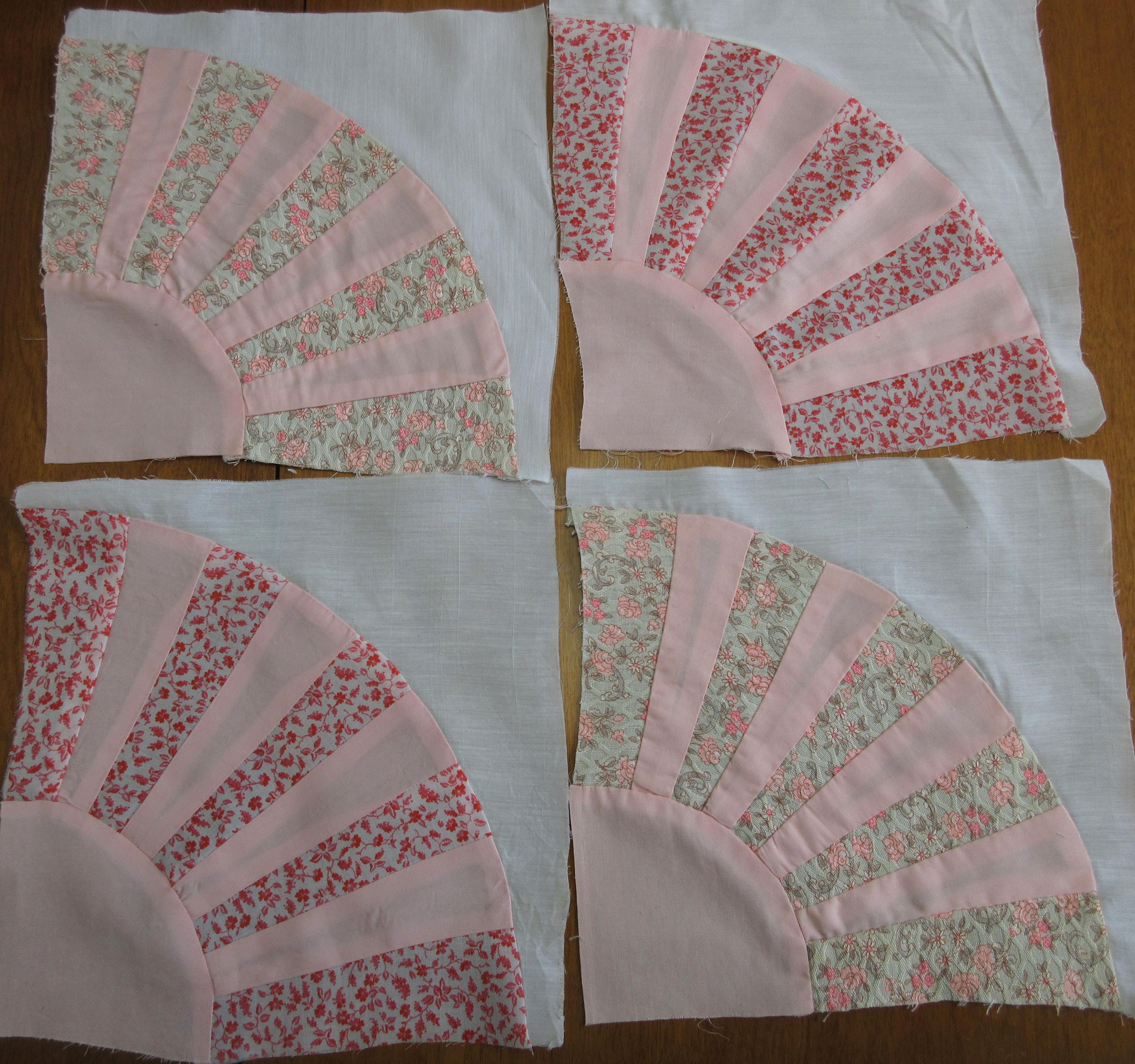 Pink Quilt Blocks Fan Design Lot of 8 Raw Edge, Grandmother's Fan ...