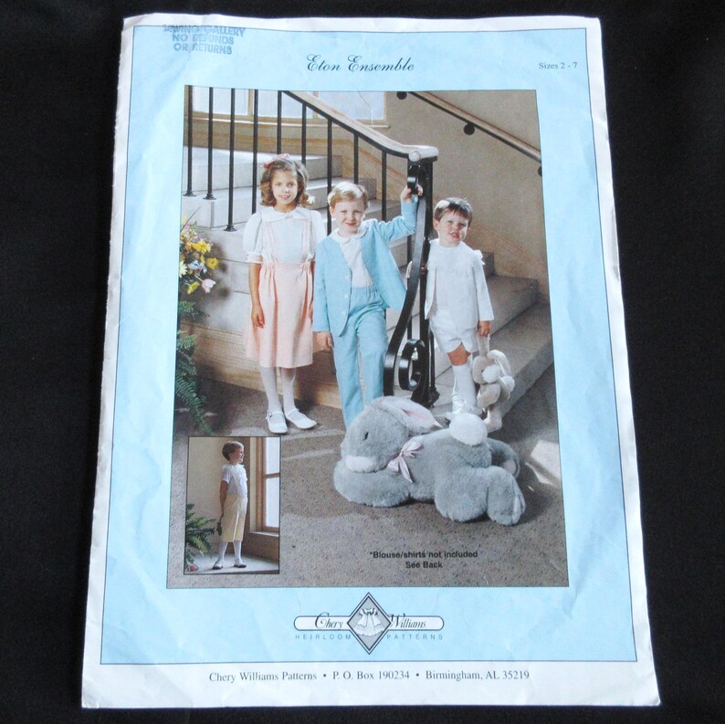Chery Williams Pattern Eton Ensemble Size 2 - 7, Gender Neutral Jacket ...