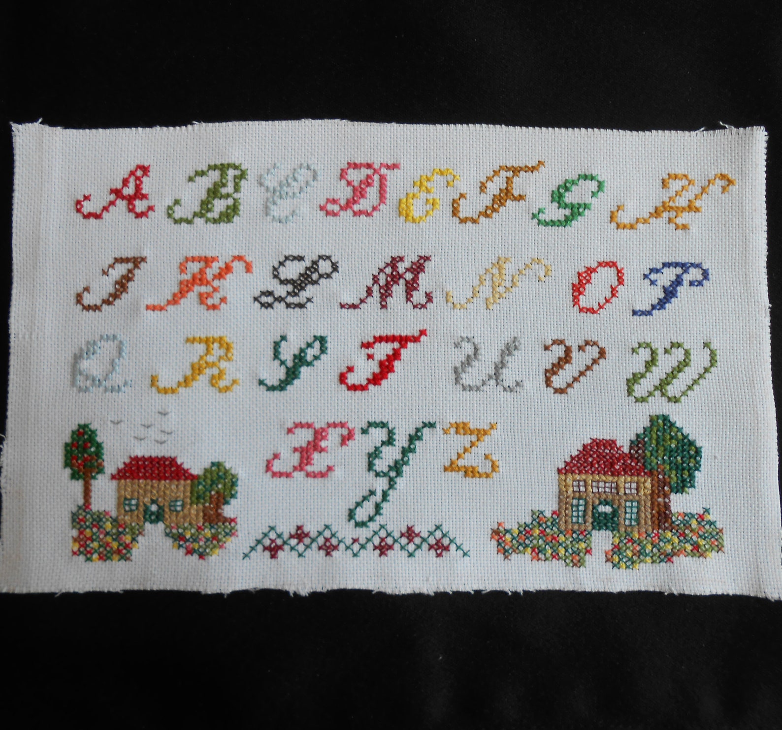 ABC Sampler Cross Stitch Embroidery Vintage Completed Ready to - Etsy
