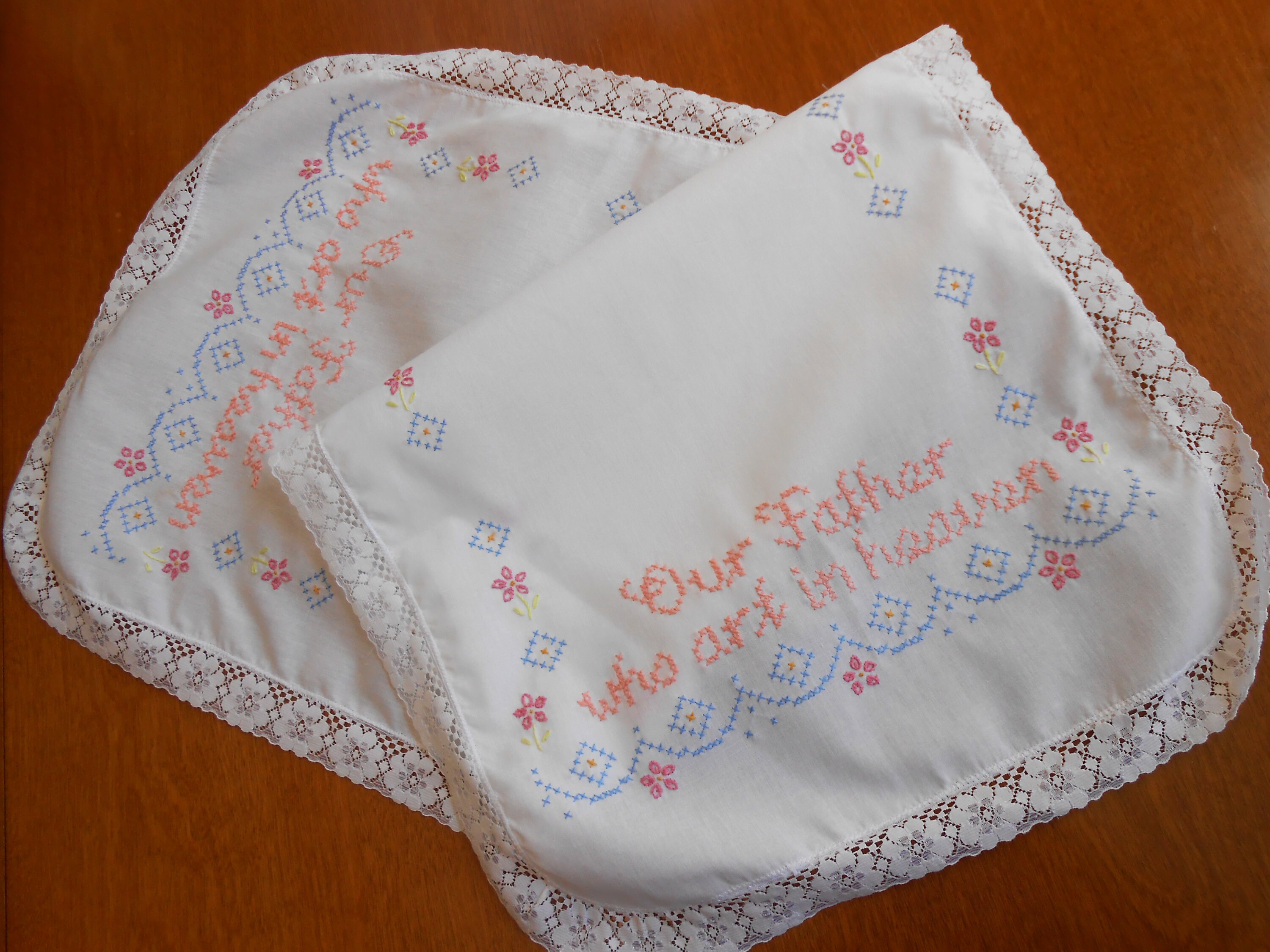 Lord's Prayer Runner Hand Embroidered Vintage Table Runner With Lace ...