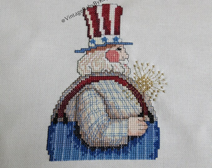 Uncle Sam Cross Stitch With Metallic Gold Sparkler, Vintage Hand ...