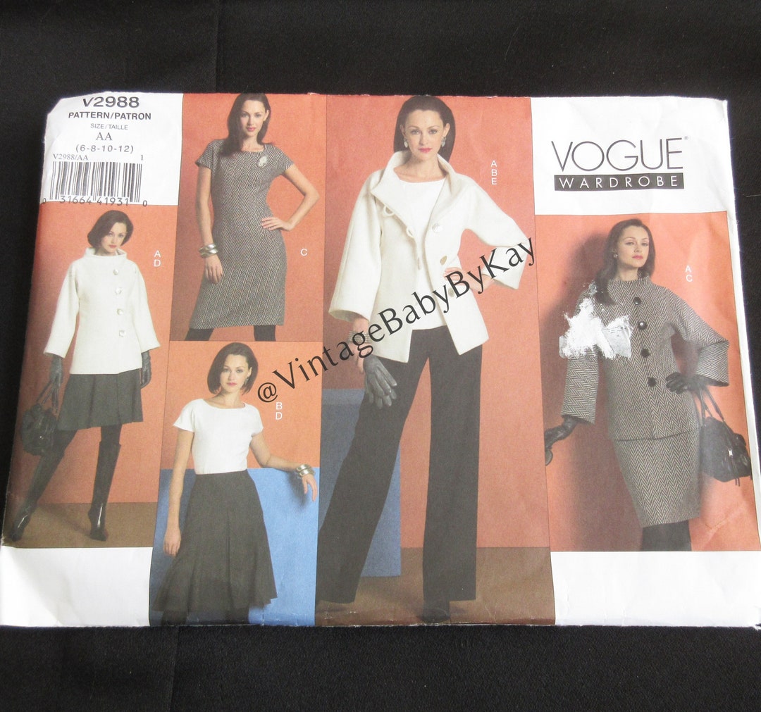 Vogue 2988 Size 6-8-10-12 Funnel Neck Jacket With Dress Top - Etsy