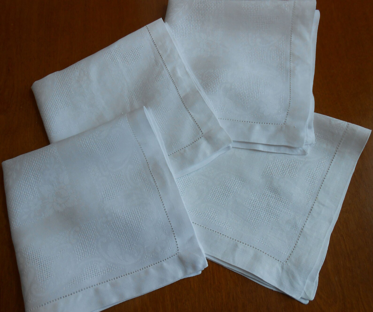 4 Linen Damask Napkins Rose Floral With Openwork Vintage Set - Etsy