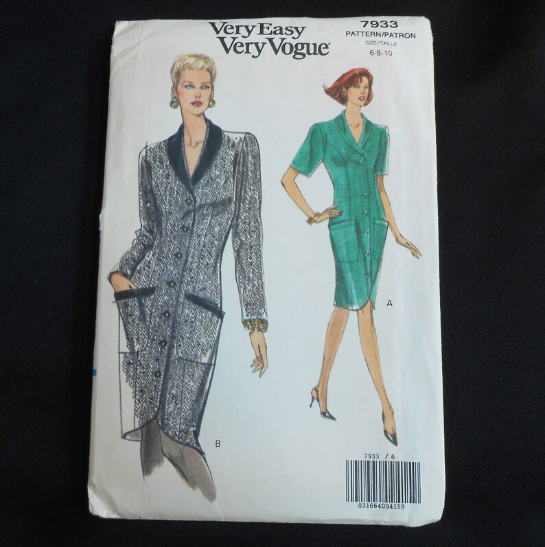 Vogue 7933 Sz 6-8-10 Very Easy Vogue 1990s Fashion Front - Etsy