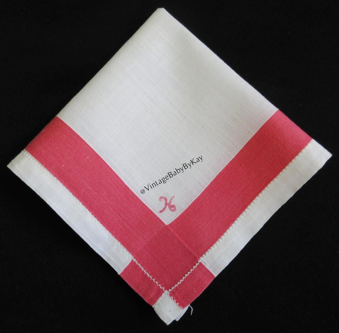 H Monogram Hanky Vintage Coral Pink Print Cotton Gift Hankie, Initial H ...