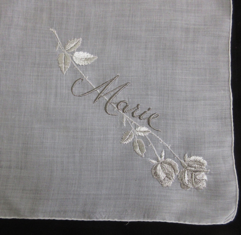 Marie Monogram Hanky White Cotton Wedding Handkerchief Something Old ...