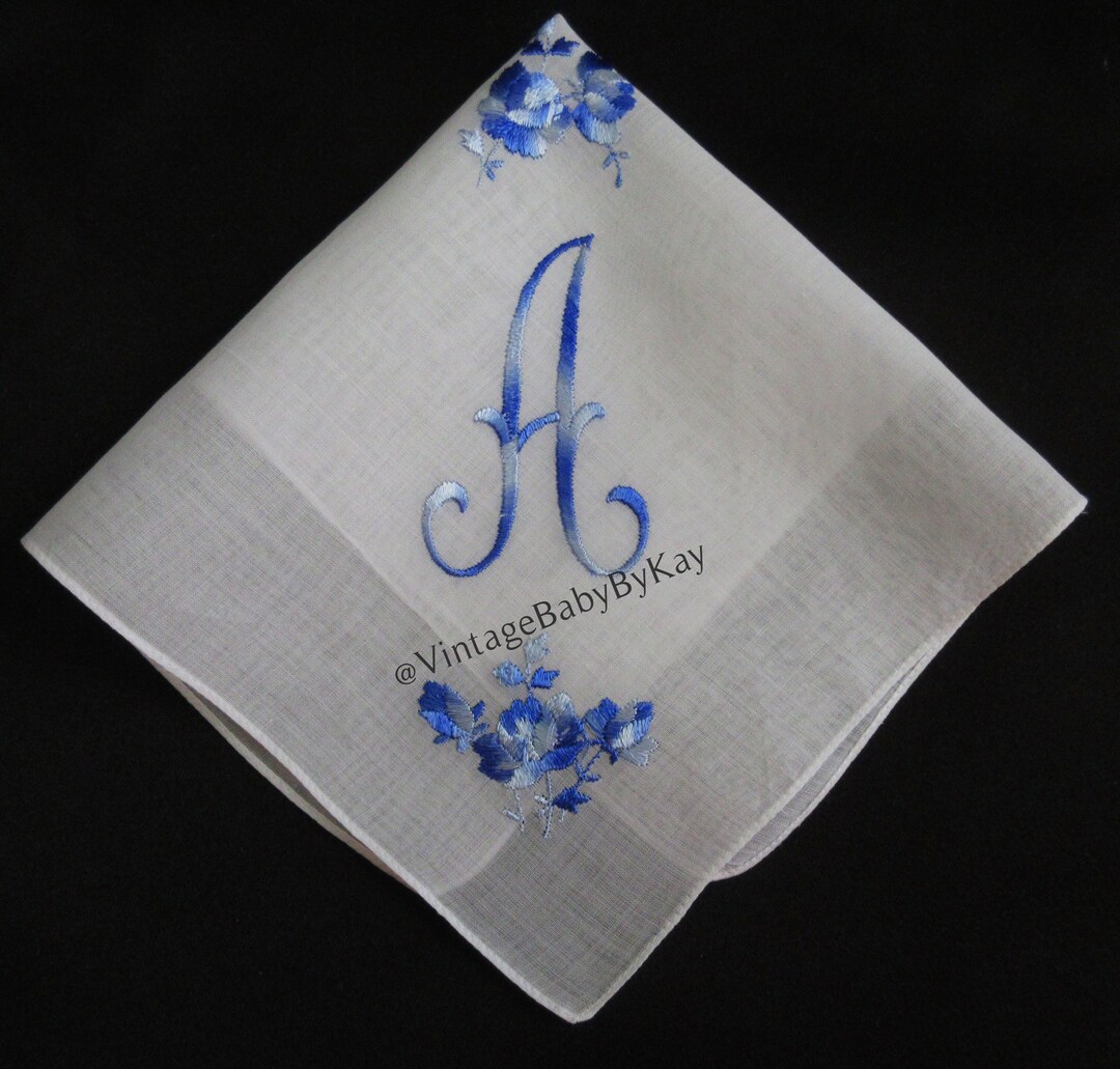 A Monogram Hanky Vintage Blue on White Wedding Handkerchief Something ...