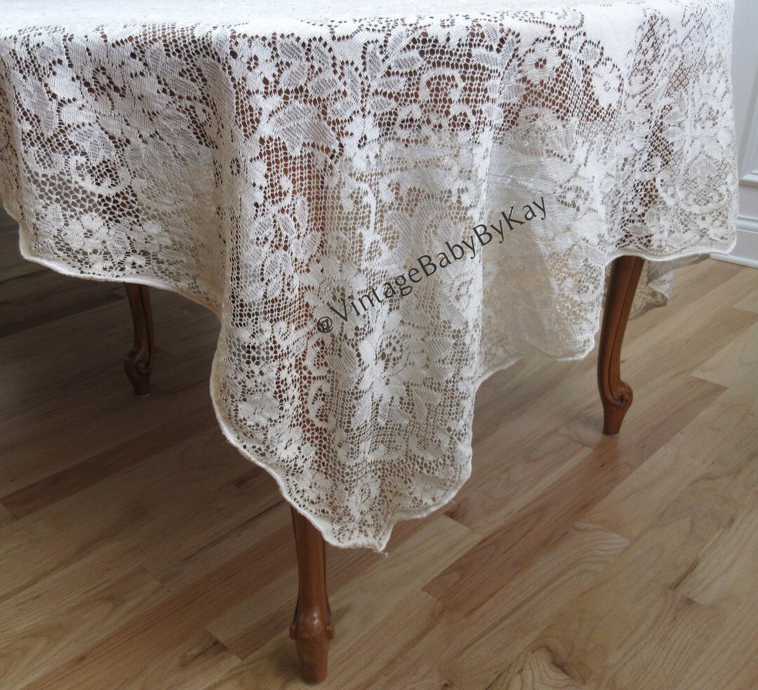 Lace Tablecloth Large Rectangle 60" X 82" Elegant Lightweight Ecru ...