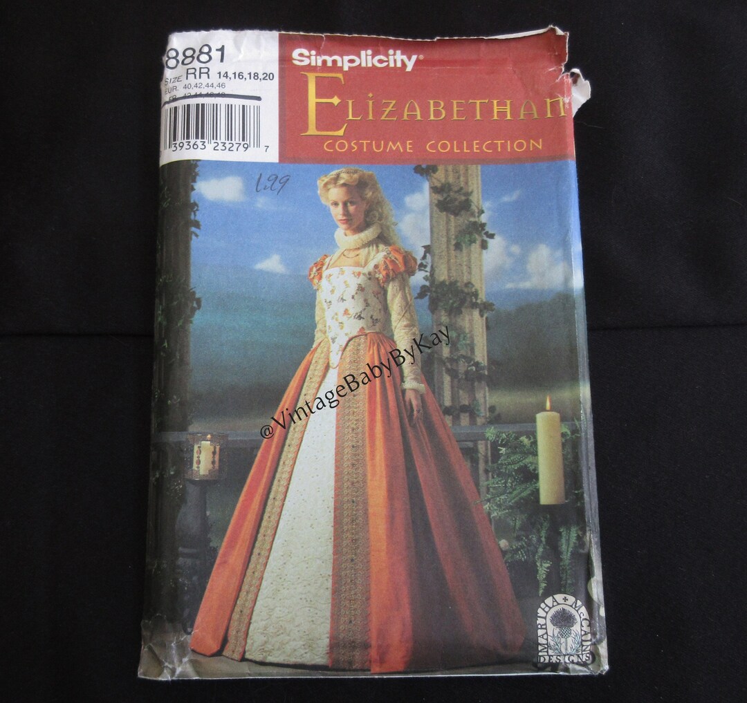 Simplicity 8881 Elizabethan Costume Sz 14-16-18-20 Adult Woman Long ...