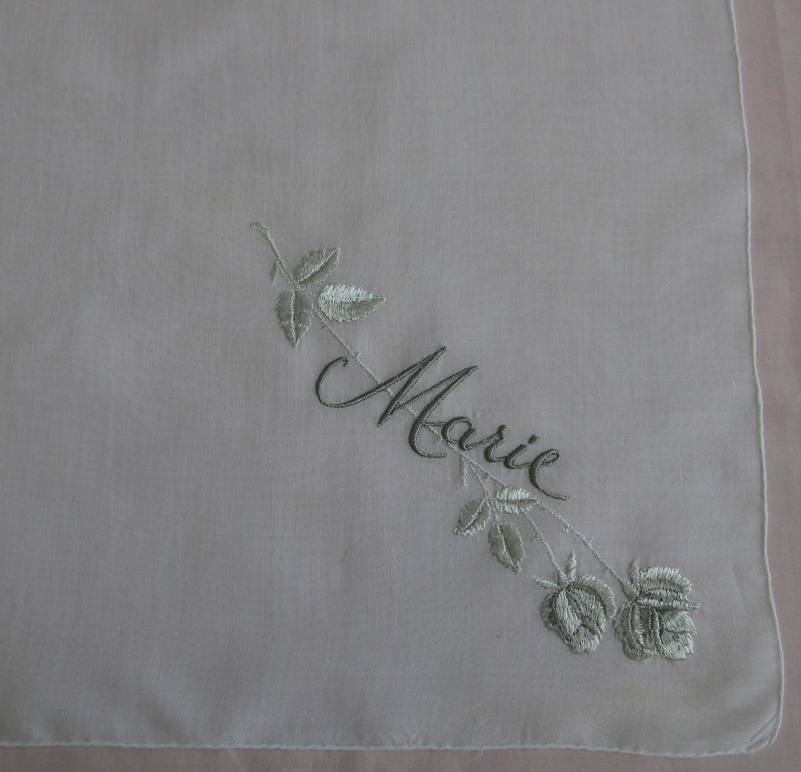 Marie Monogram Hanky White Cotton Wedding Handkerchief Something Old ...