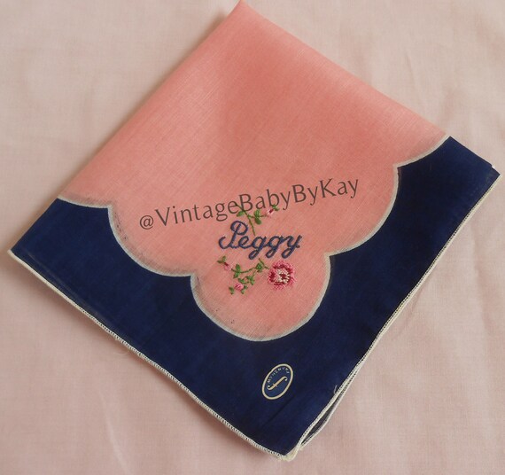 Peggy Monogram Vintage Franshaw Hanky Blue Embroidered Name on | Etsy