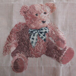 Needlepoint Canvas Teddy Bear Central Motif W Beige Background, Vintage ...