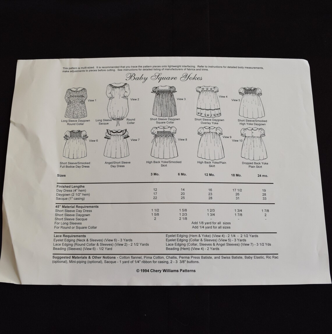 Chery Williams Baby Square Yokes Size 3 24 Months Sewing - Etsy