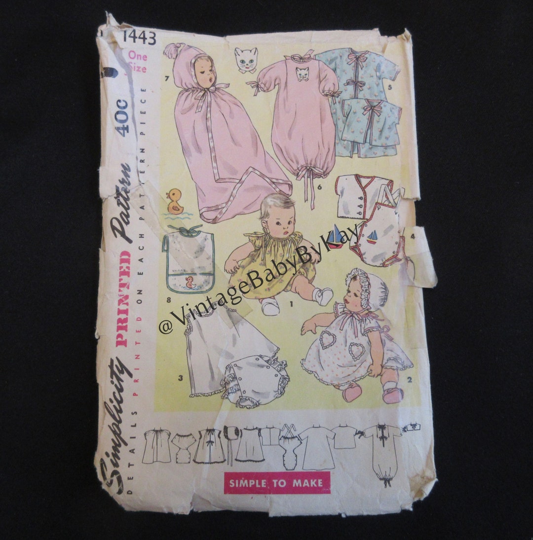 Simplicity Pattern 1443 Baby Layette Gown Bunting Bonnet Bib - Etsy
