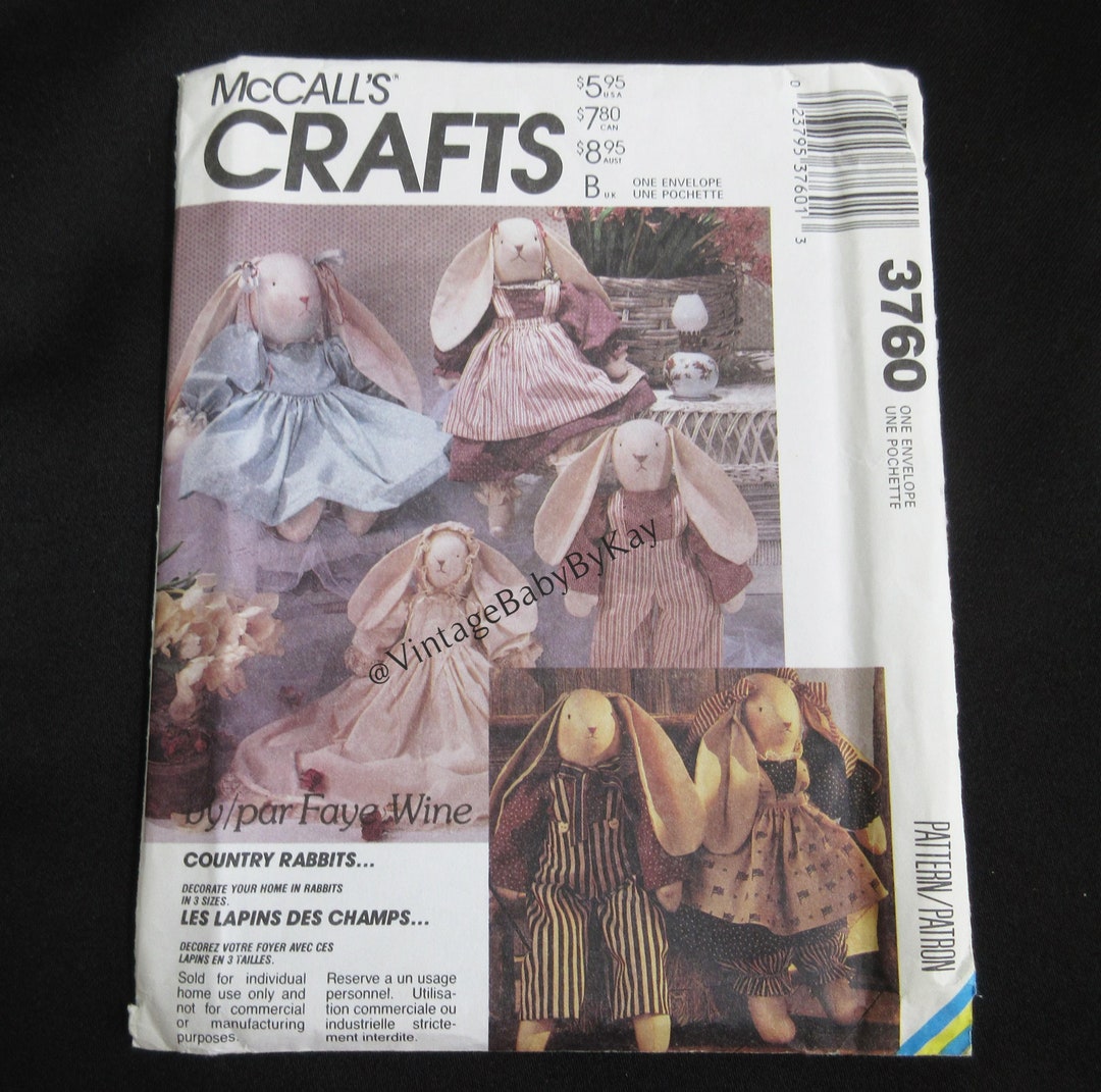 Mccall 3760 Country Rabbits Craft Sewing Pattern DIY Handmade Stuffed ...