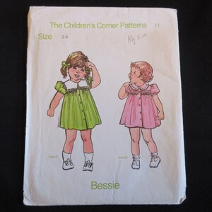 Children's Corner Pattern Bessie Size 3 4 Sewing Pattern Girl Dress ...
