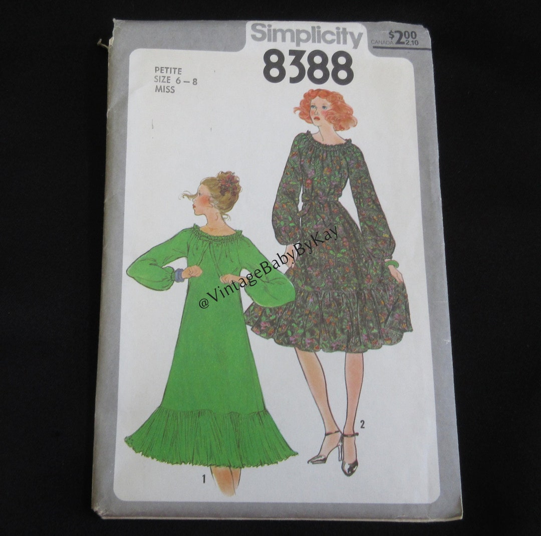 Simplicity 8388 Size 6-8 Adult Woman Sewing Pattern 70s Peasant Style ...