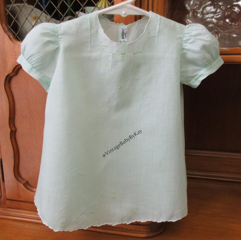 Mint Green Baby Dress With Embroidery, Tucks and Scallops, All Cotton ...