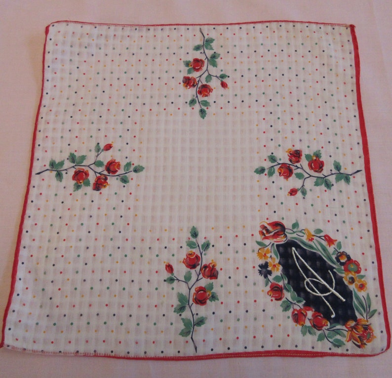 A Monogram Vintage White Hanky Blue Red Print Handkerchief - Etsy