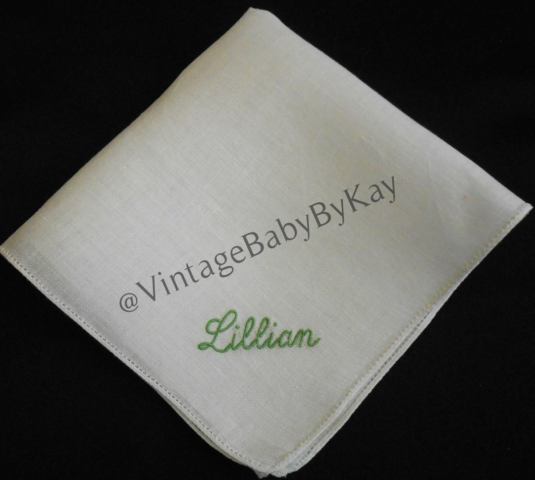 Lillian Monogram Hanky Vintage Handkerchief Green Embroidery White ...