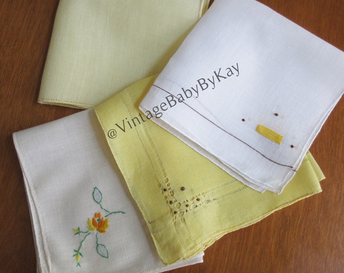 Vintage Hanky Lot With Yellow Gold and Brown Details, 4 Bridesmaid Gift ...
