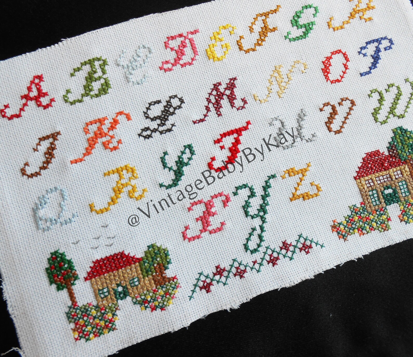 ABC Sampler Cross Stitch Embroidery Vintage Completed Ready to - Etsy