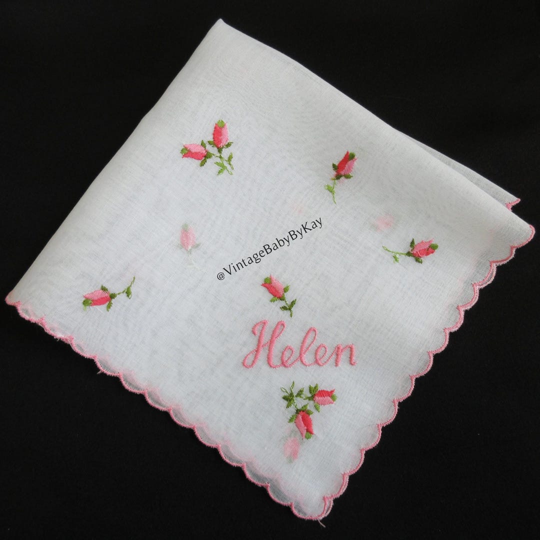 Helen Monogram Hanky Vintage Handkerchief, Pink Roses Something Old ...