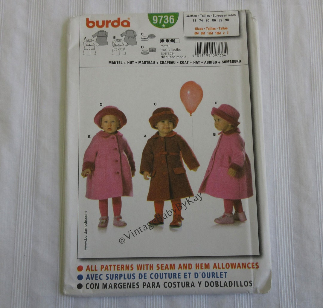 Burda Pattern 9736 Baby Girl Coat Size 6 Months-3t US, European Size 68 ...