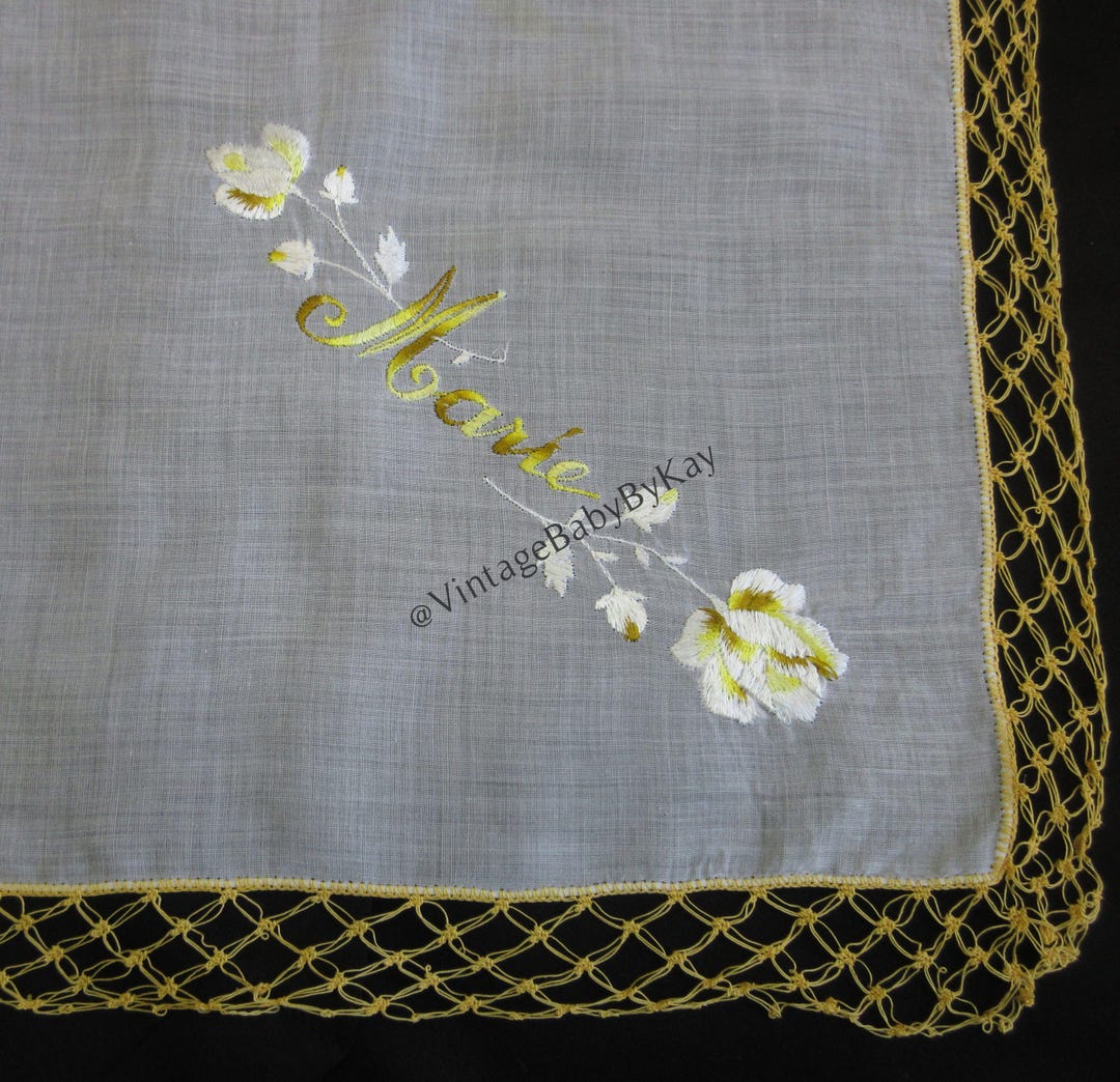 Marie Monogram Hanky White Cotton Handkerchief Variegated Gold ...
