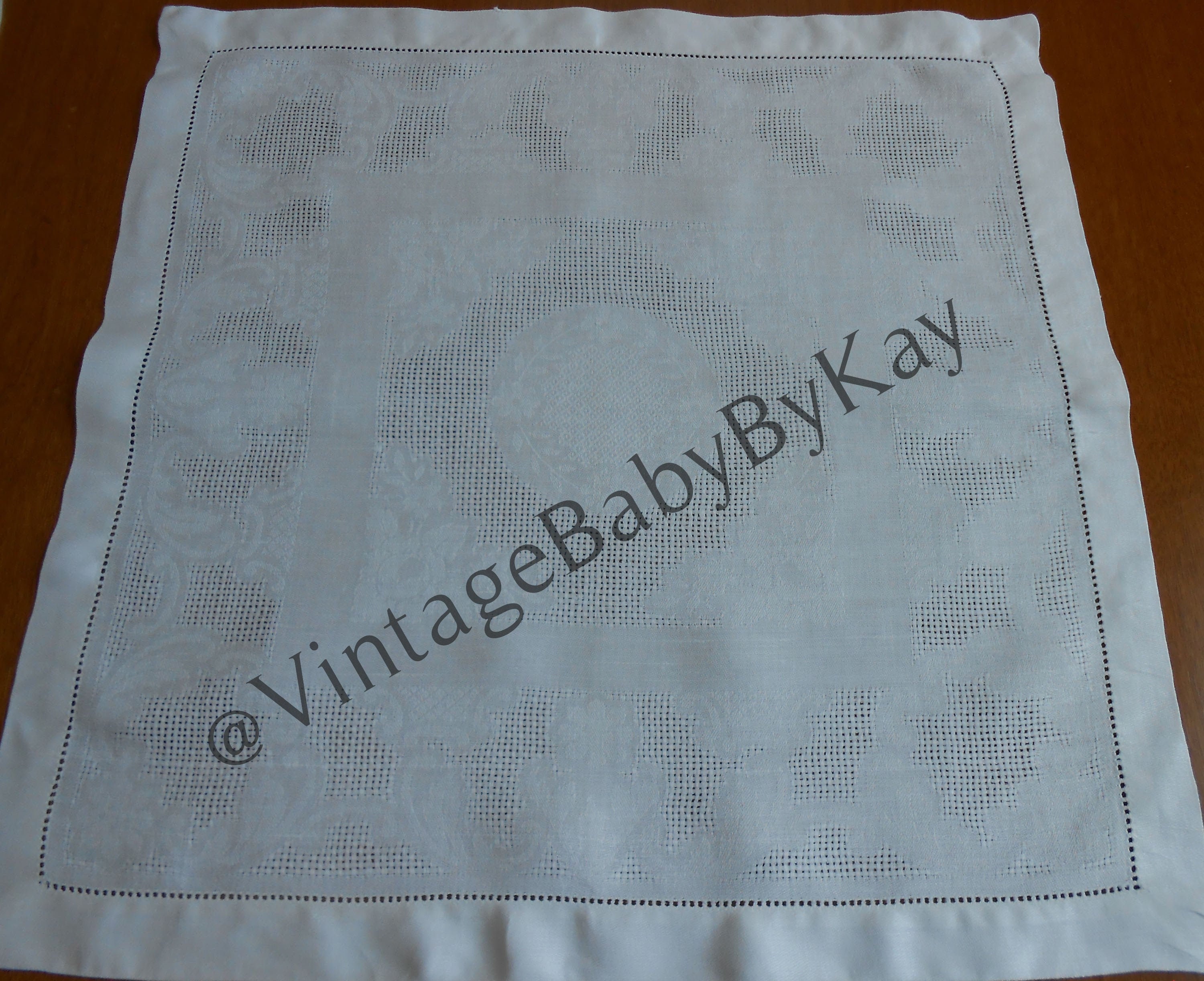 4 Linen Damask Napkins Rose Floral With Openwork Vintage Set - Etsy