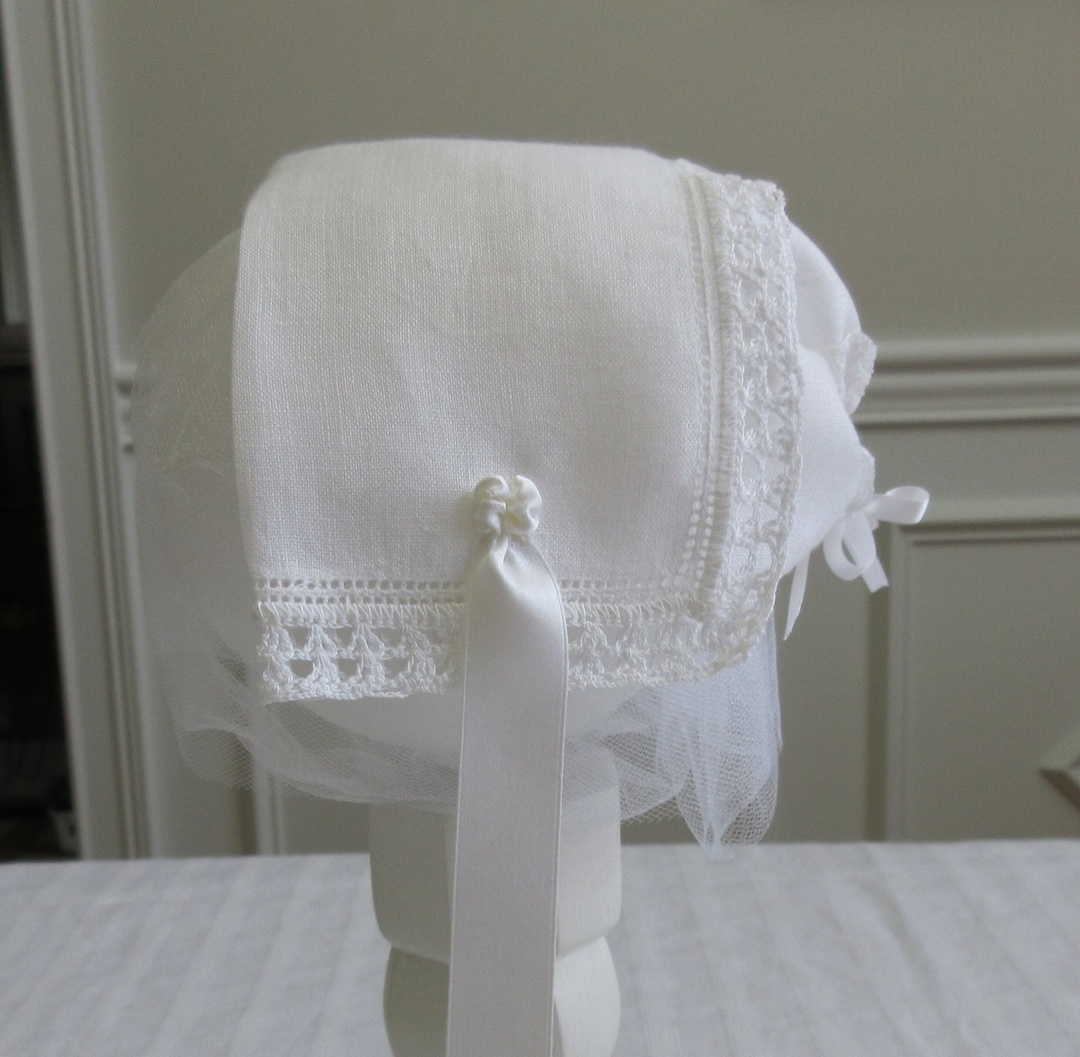 White Heirloom Hanky Bonnet With Hand Crocheted Lace and Double ...
