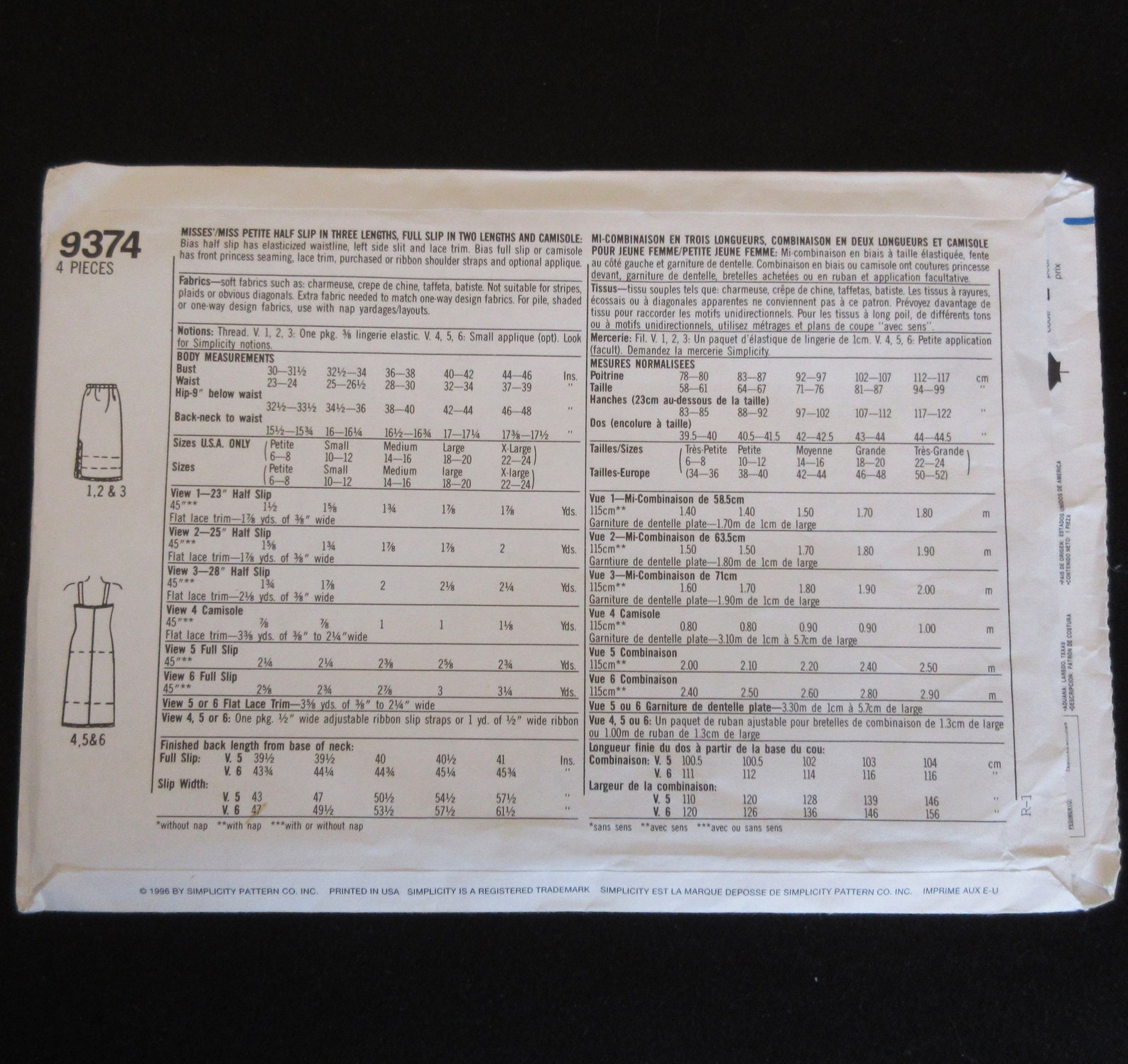 Simplicity 8969 OR 9374 Slip Half Slip and Camisole Adult - Etsy