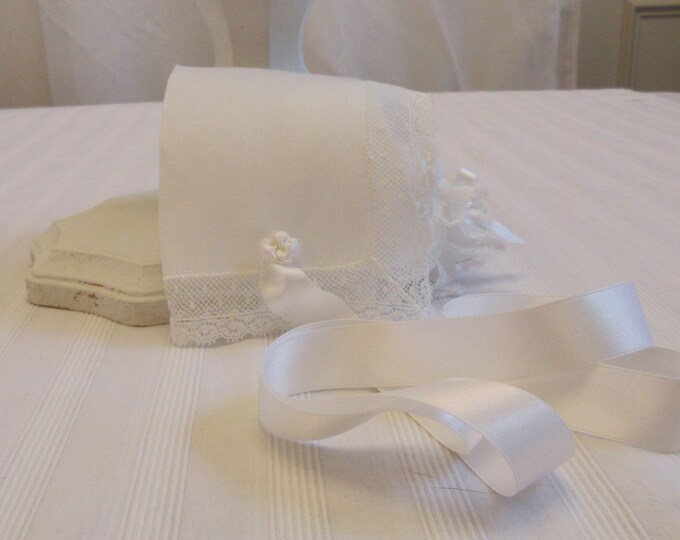 Extra Small Heirloom Hanky Bonnet White Linen W Pretty Lace - Etsy